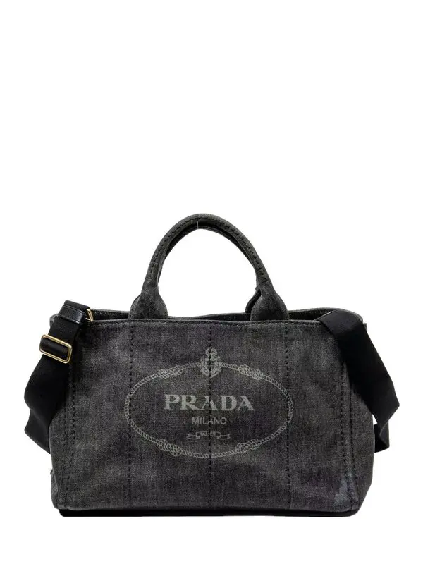 Prada Logo-print Denim Tote - Black
