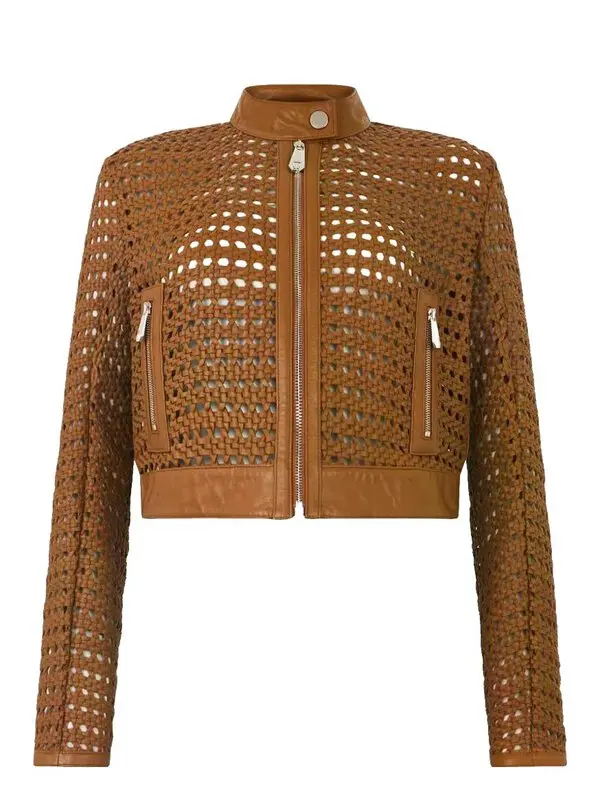 Philipp Plein Weaved Leather Fitted Jacket - Brown