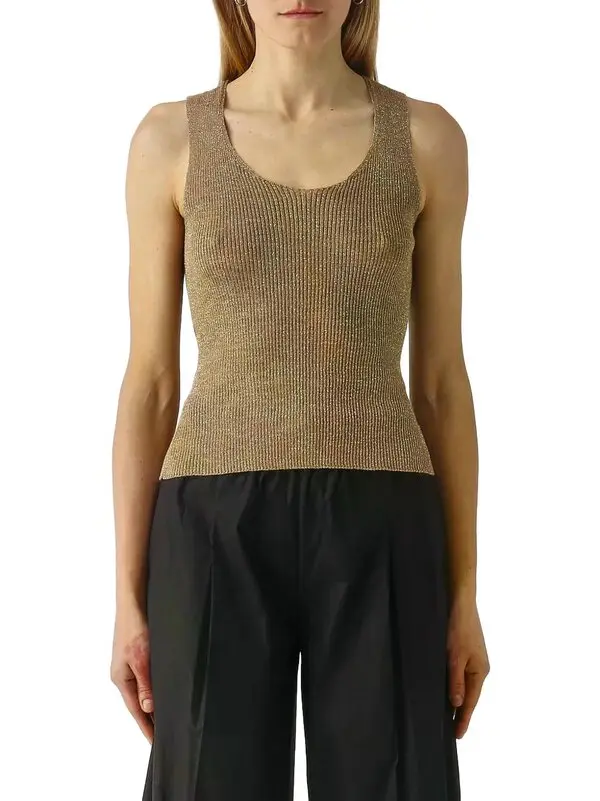 TWINSET Metallic-effect Ribbed Knit Top - Gold