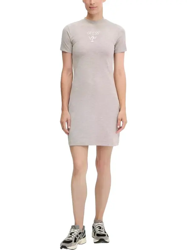 Guess Logo-embroidered Short-sleeve Dress - Neutrals