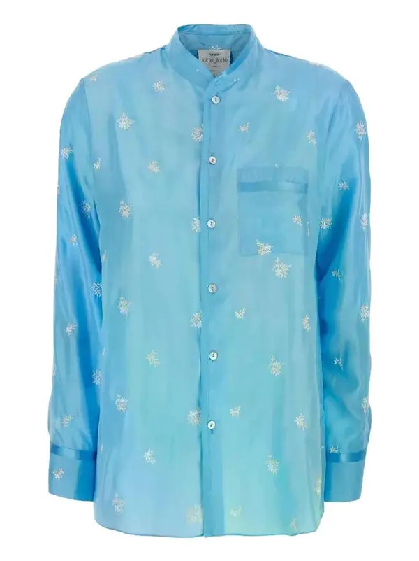 FORTE_FORTE Floral-embroidered Silk Shirt - Blue