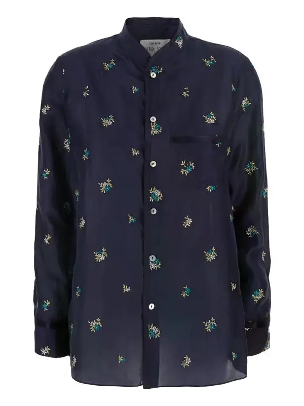 FORTE_FORTE Floral-embroidered Silk Shirt - Blue