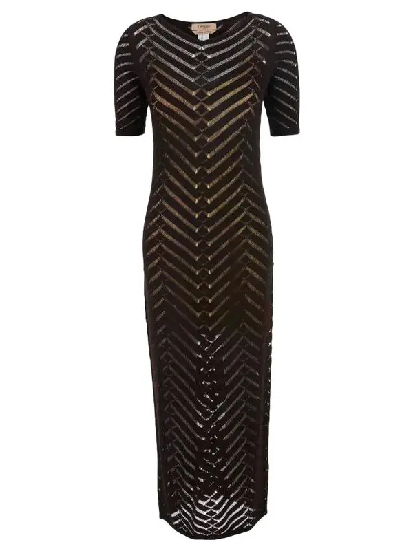 TWINSET Chevron-knit Midi Dress - Brown