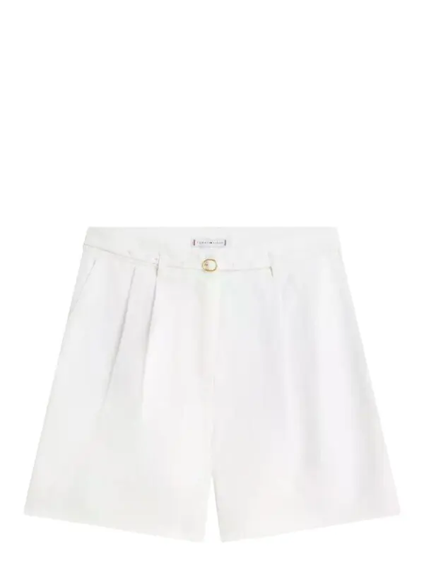 Tommy Hilfiger Belted Wide-leg Pleated Linen-blend Shorts - White