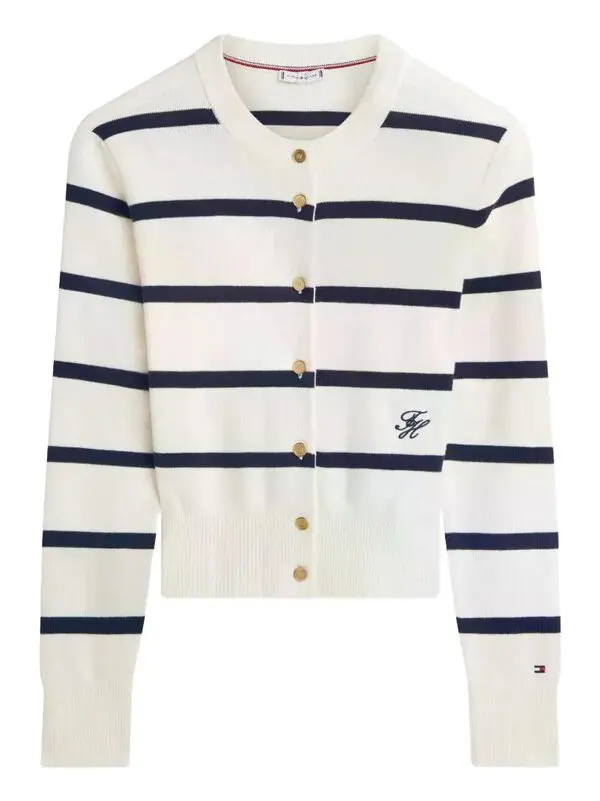 Tommy Hilfiger Premium Horizontal-stripe Knitted Cotton Cardigan - Neutrals