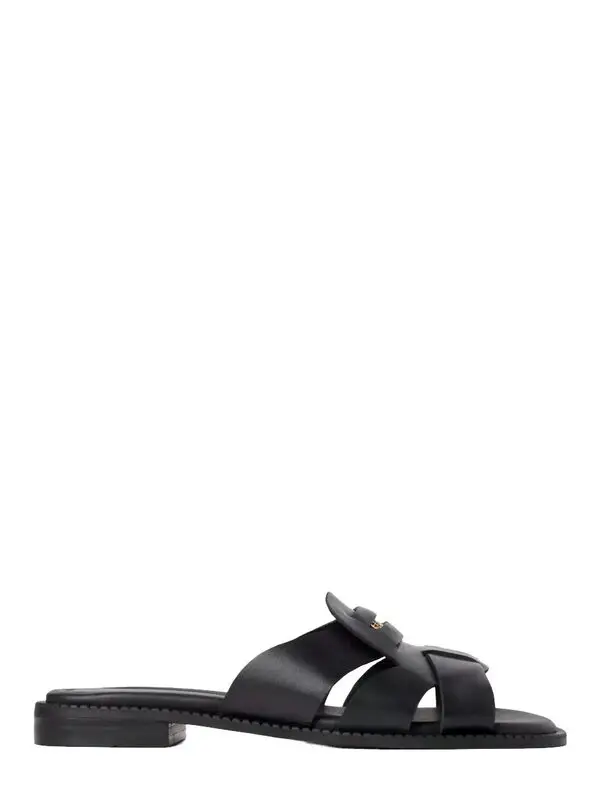 Tommy Hilfiger Logo-plaque Cut-out Leather Sandals - Black