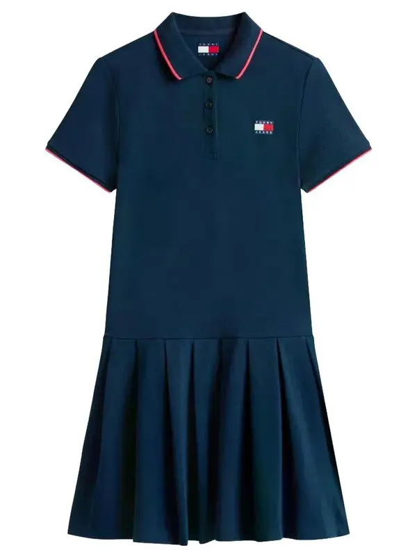 Tommy Hilfiger Pleated Mini Polo Shirt Dress - Blue