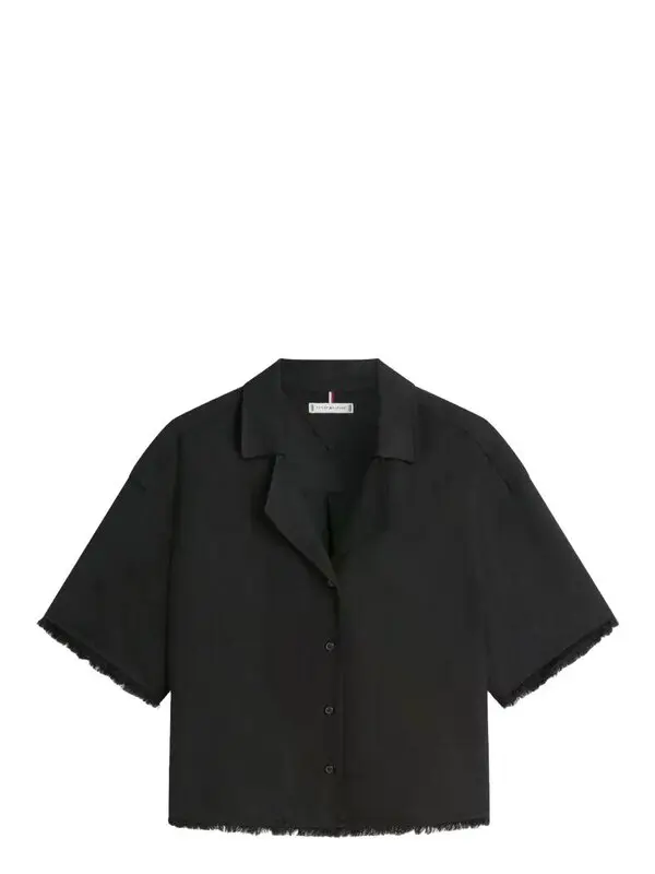 Tommy Hilfiger Relaxed-fit Frayed Short-sleeve Linen Shirt - Black