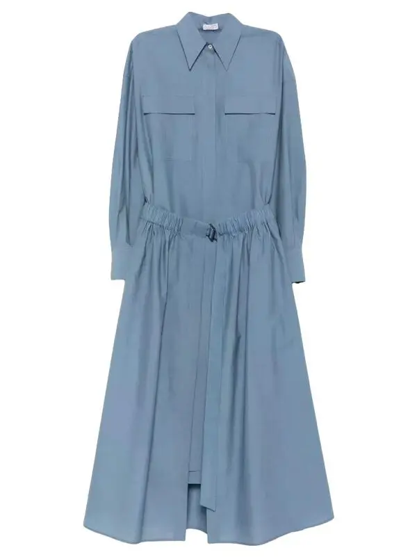 Brunello Cucinelli Belted Pocket-detail Midi Dress - Blue
