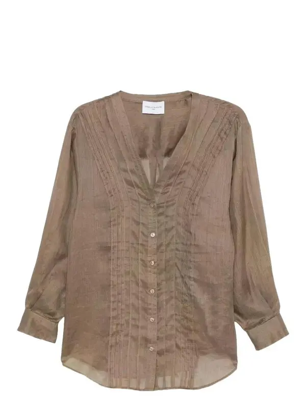 ISABELLE BLANCHE Pin-tuck V-neck Blouse - Green