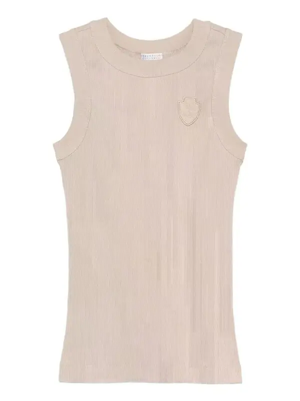 Brunello Cucinelli Ribbed Knit Logo-patch Top - Neutrals