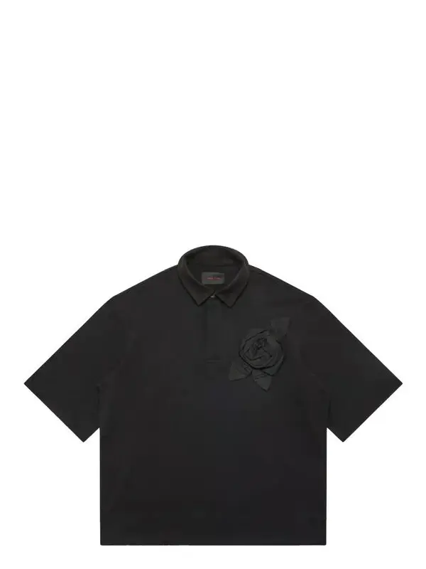 Simone Rocha Rose Appliqué Polo Top - Black