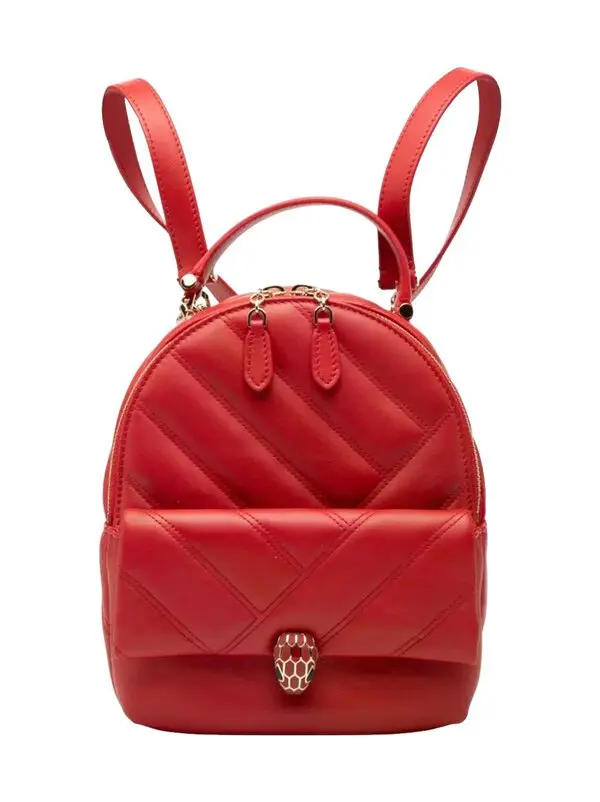 BVLGARI 2010-2025 Leather Serpenti Cabochon Backpack - Red