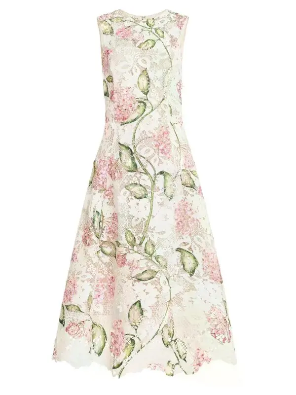 Oscar De La Renta Porcelain Flower Guipure Dress - White