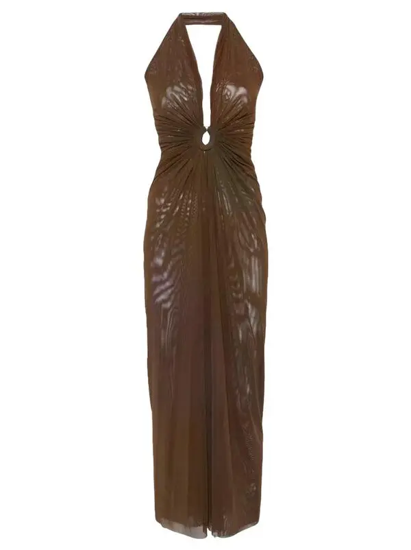 FISICO Gathered Halterneck Maxi Dress - Brown