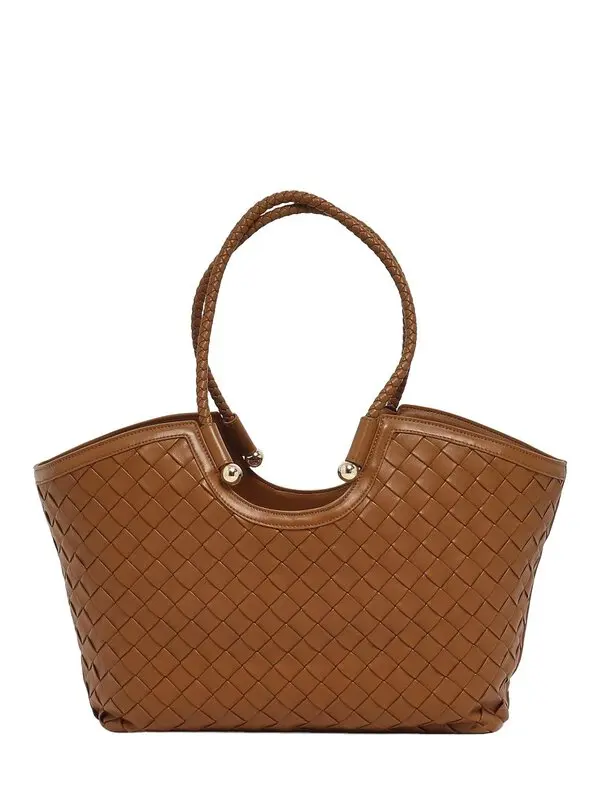 TWINSET Woven Leather Tote Bag - Brown