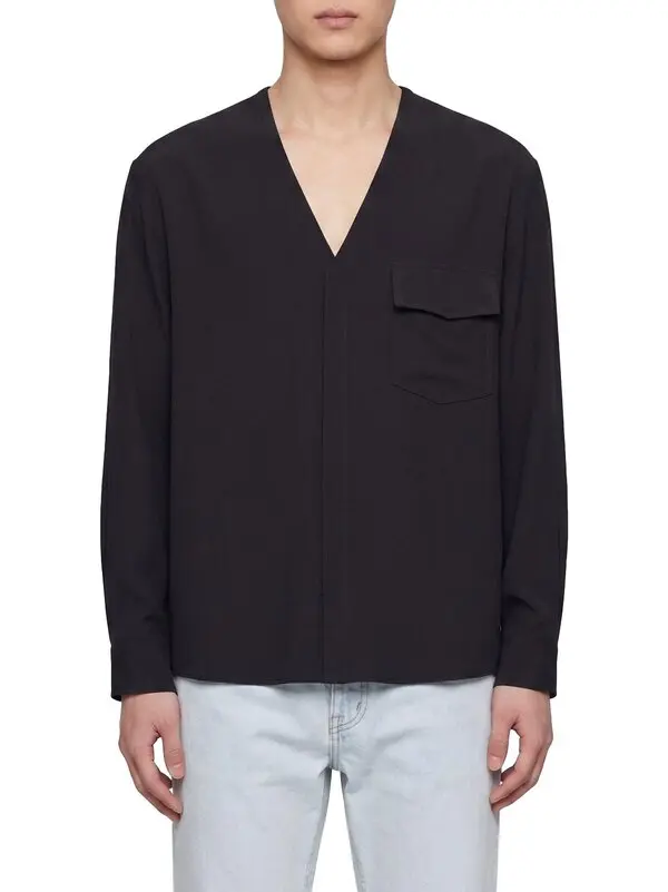 Giorgio Armani Long Sleeve V-neck Pocket Shirt - Black