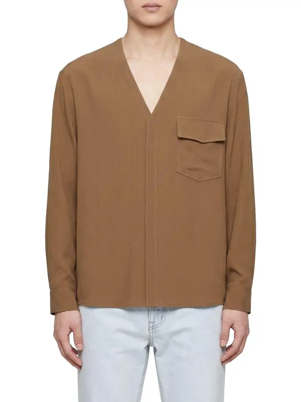 Giorgio Armani Long Sleeve V-neck Pocket Shirt - Nude