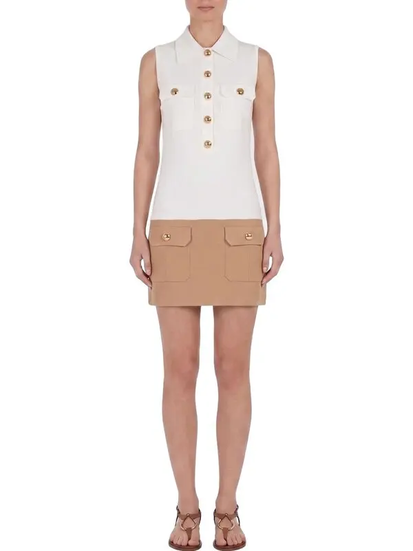 Elisabetta Franchi Two-tone Mini Dress With Gold Button Detail - Ivory