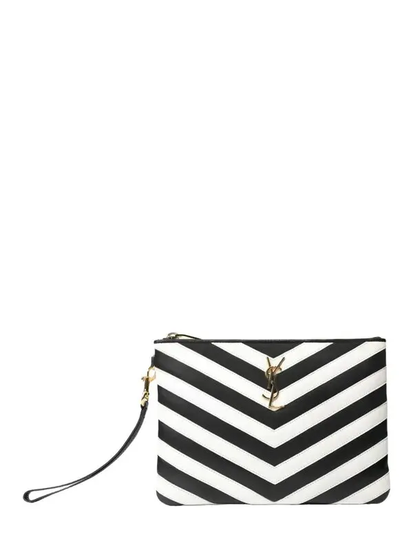 Saint Laurent Cassandre Chevron-print Pouch - Black