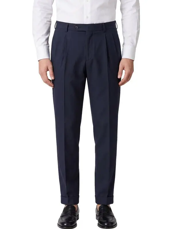 SANTANIELLO Tailored Trousers With Pleats And Cuffed Hem - Blue
