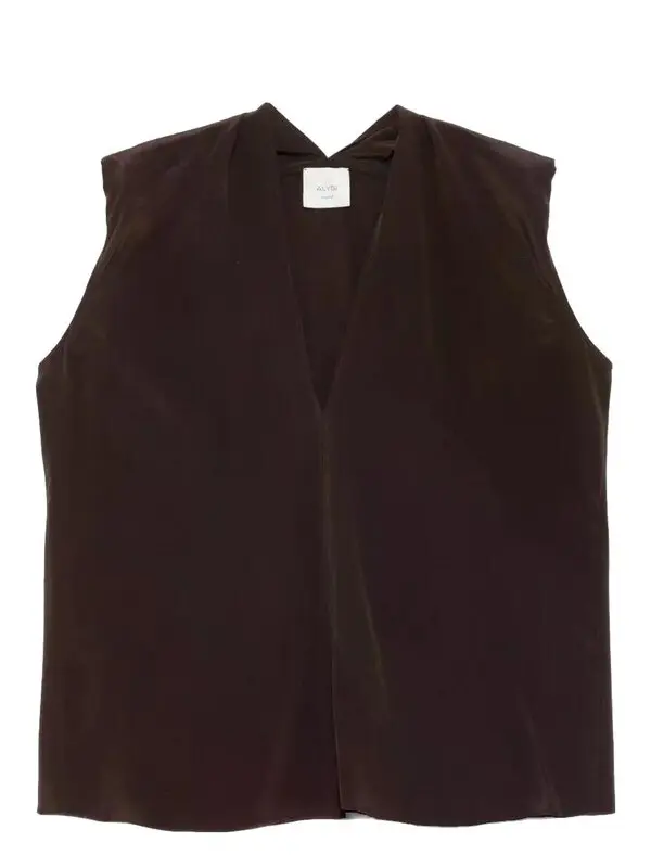 ALYSI V-neck Silk Top - Brown