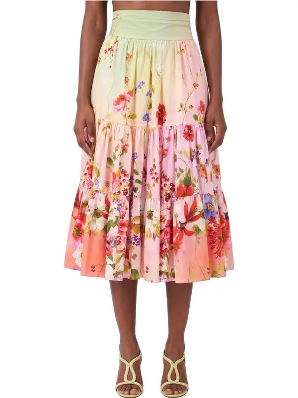 Roberto Cavalli Tiered Floral Print Midi Skirt - Green