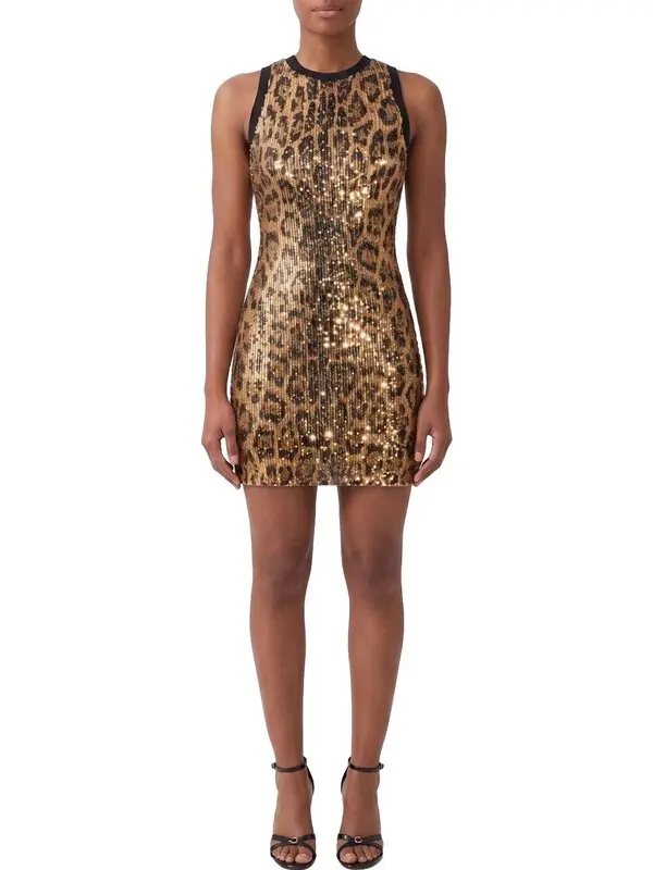 Roberto Cavalli Leopard Print Sequin Mini Dress - Beige