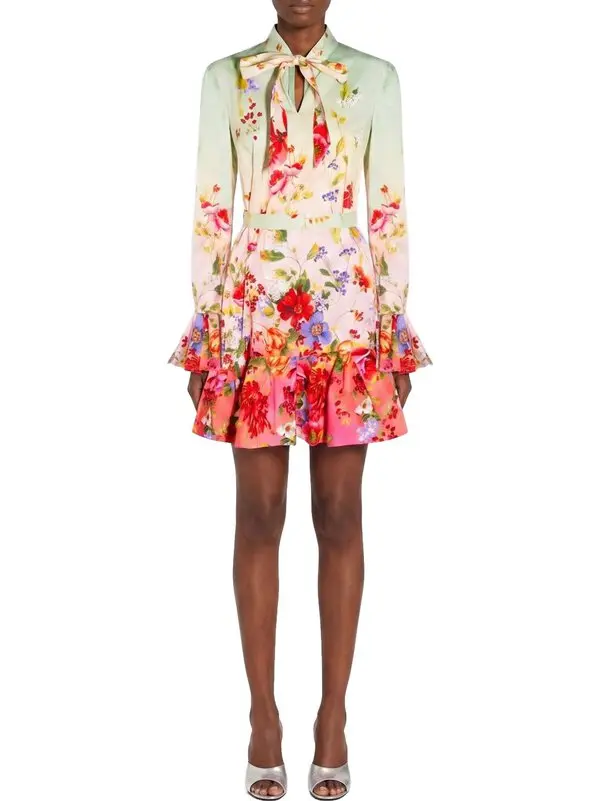 Roberto Cavalli Floral Print Mini Dress - Green