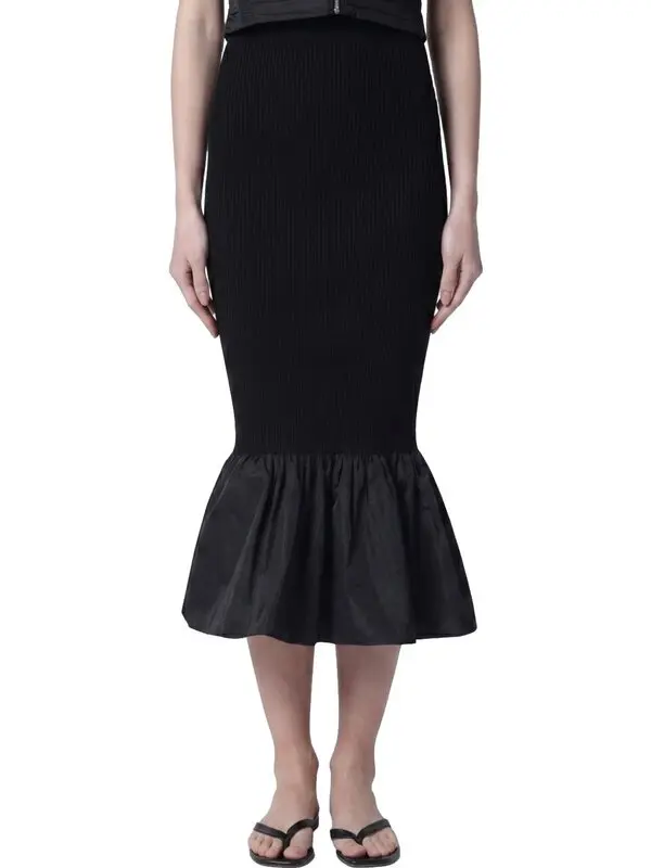 PATOU Ribbed Midi Skirt With Ruffle Hem - Black