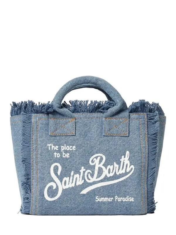MC2 SAINT BARTH Mini Bag With Embellished Logo And Fringe Trim - Navy