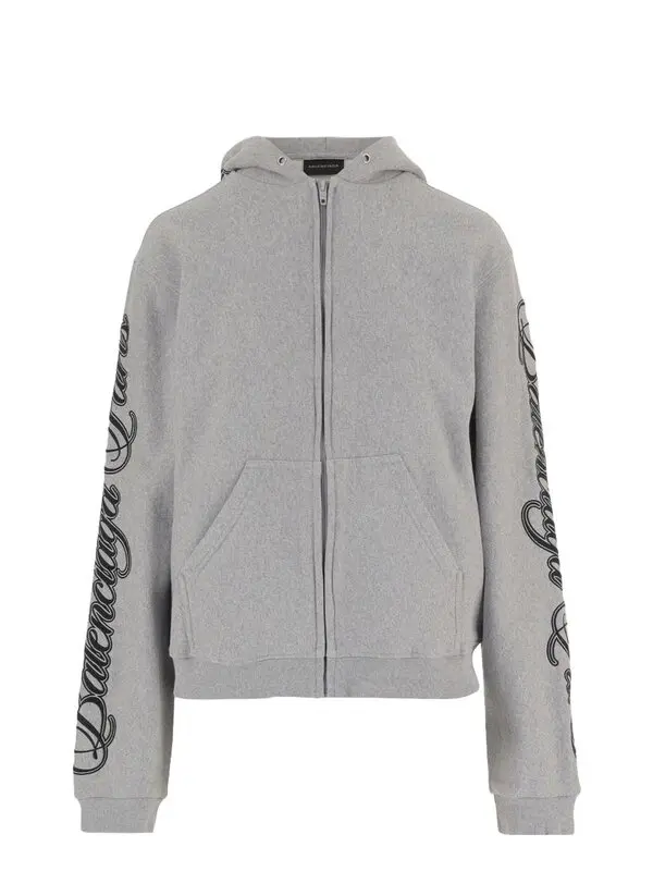 Balenciaga Cursive Zip-up Hoodie - Gray