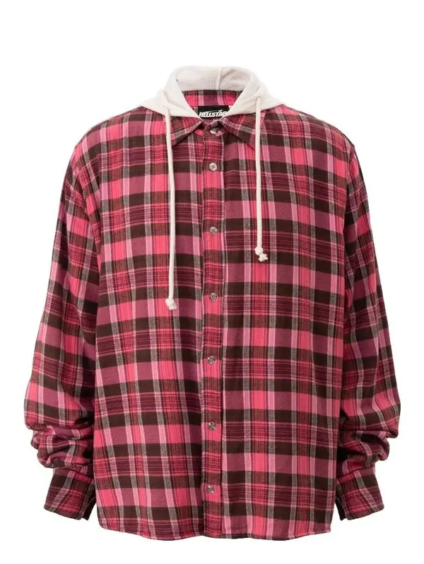 HELLSTAR Plaid Button Up With Hood Pink - Red