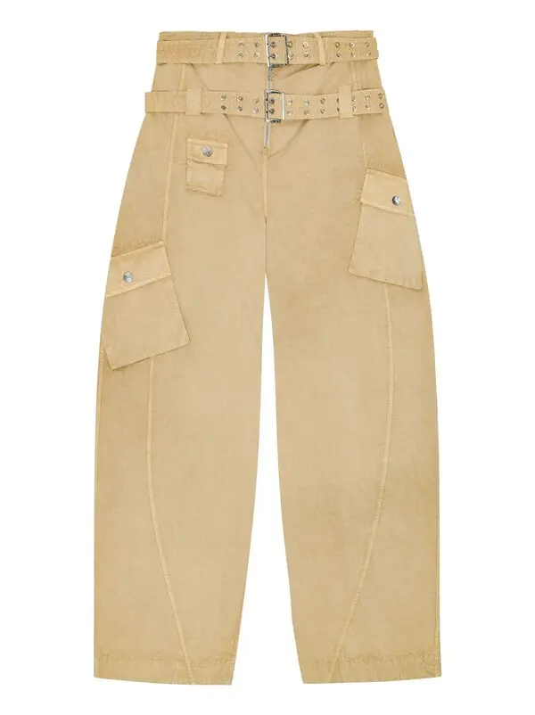 GANNI Washed Stretch Cotton Pocket Pants - Beige
