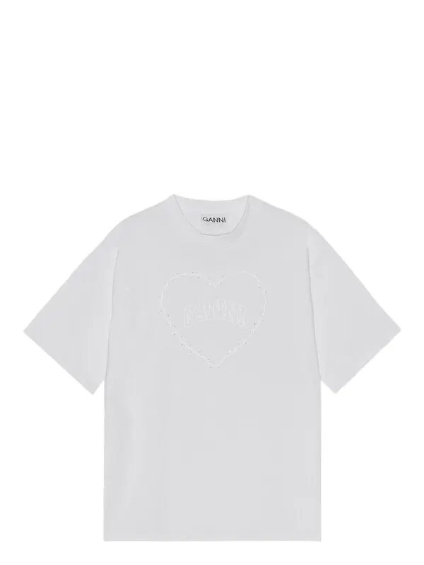 GANNI Drop Shoulder Heart T-shirt - White