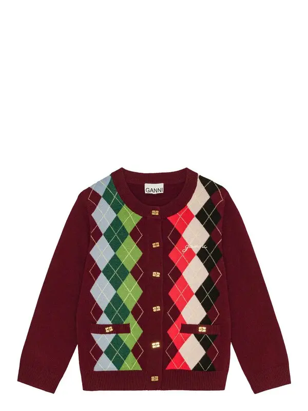 GANNI Check Cardigan - Red