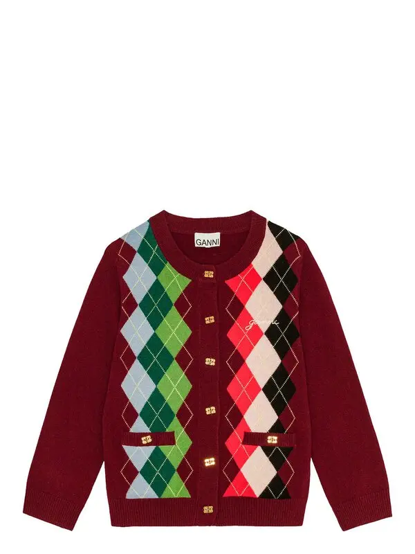 GANNI Check Cardigan - Red