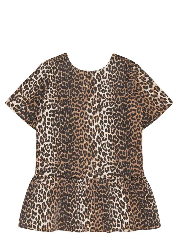 GANNI Leopard Print Mini Denim Dress - Mixed
