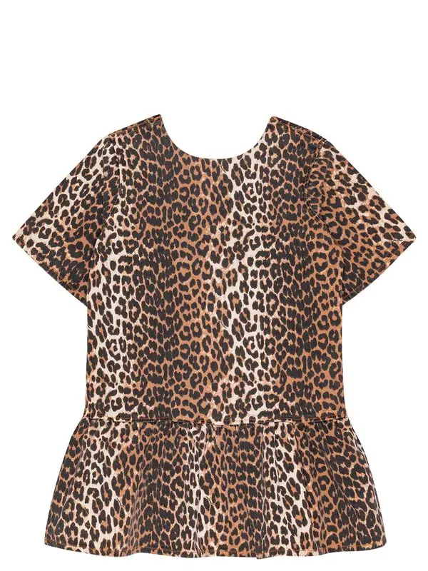 GANNI Leopard Print Mini Denim Dress - Mixed