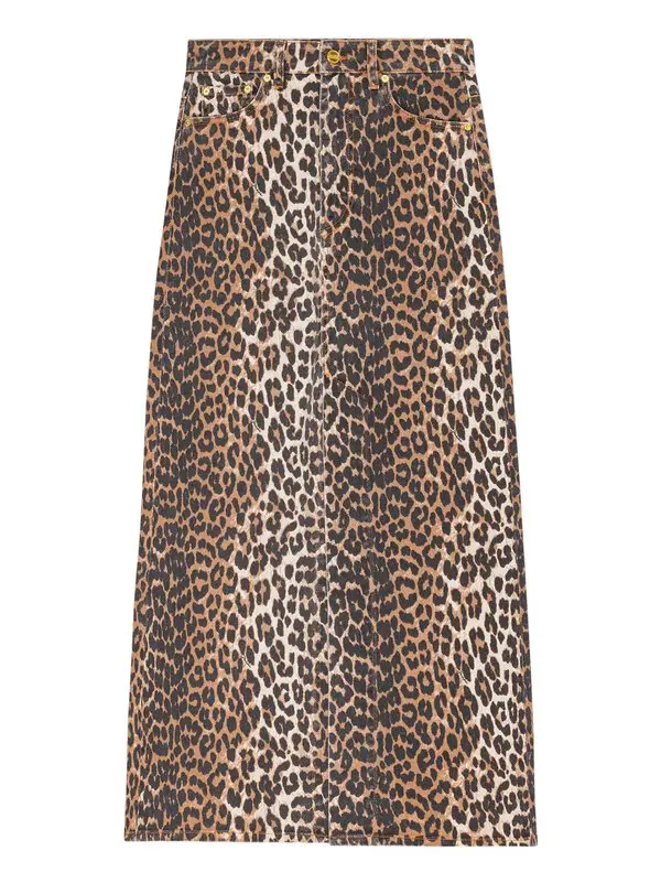 GANNI Leopard Print Denim Maxi Skirt - Mixed