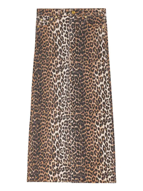 GANNI Leopard Print Denim Maxi Skirt - Mixed