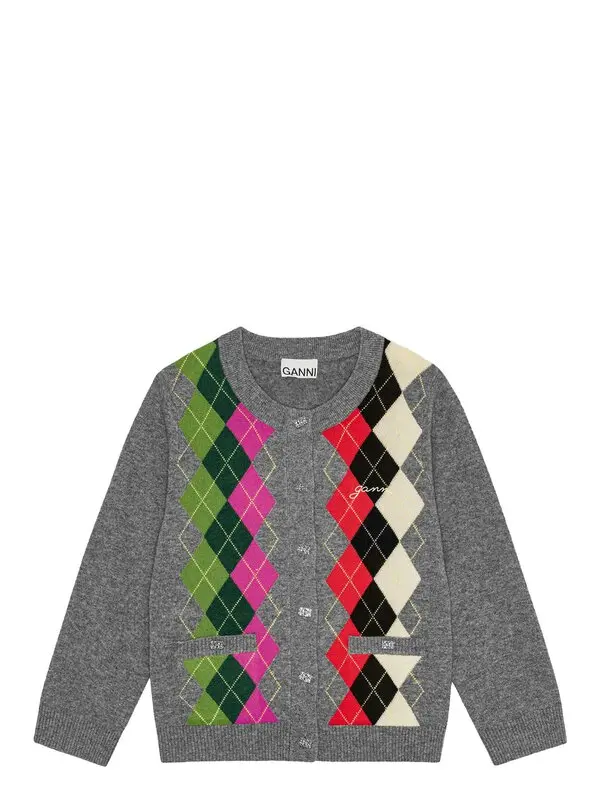 GANNI Check Cardigan - Grey
