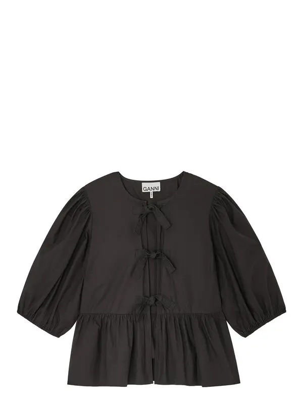 GANNI Cotton Poplin Peplum Blouse - Black