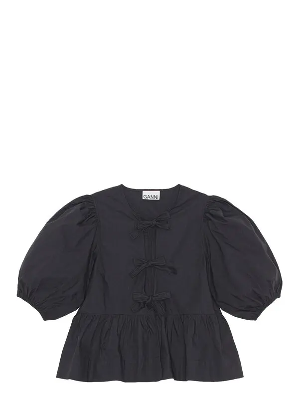 GANNI Cotton Poplin Peplum Blouse - Black