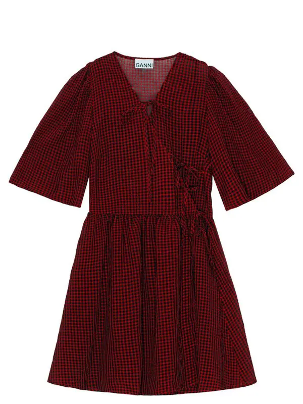 GANNI Gingham Check Wrap Dress - Red