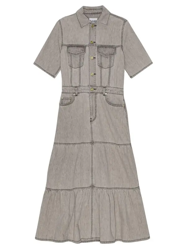 GANNI Long Denim Dress - Grey