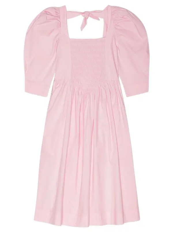 GANNI Cotton Poplin Open Neck Smock Dress - Pink