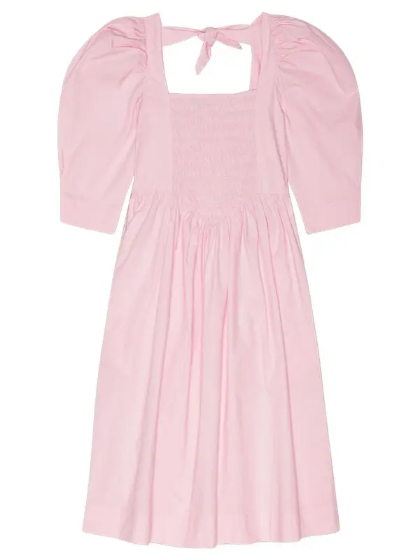 GANNI Cotton Poplin Open Neck Smock Dress - Pink