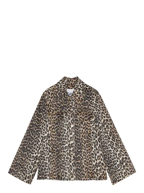 GANNI Leopard Print Denim Jacket - Mixed