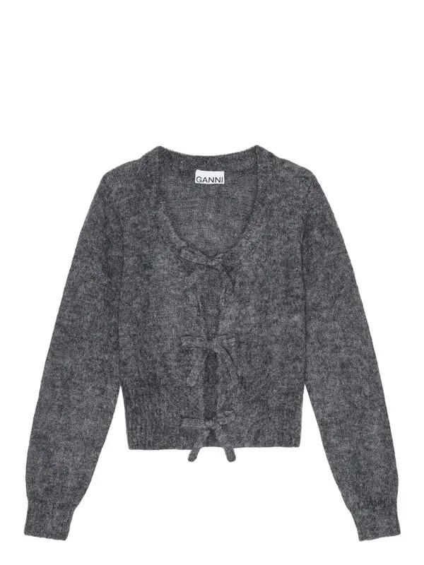 GANNI Light Mohair Tie String Cardigan - Grey
